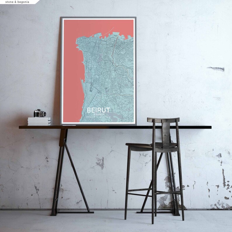 BEIRUT Lebanon Map Poster Black White Hometown City Print | Etsy