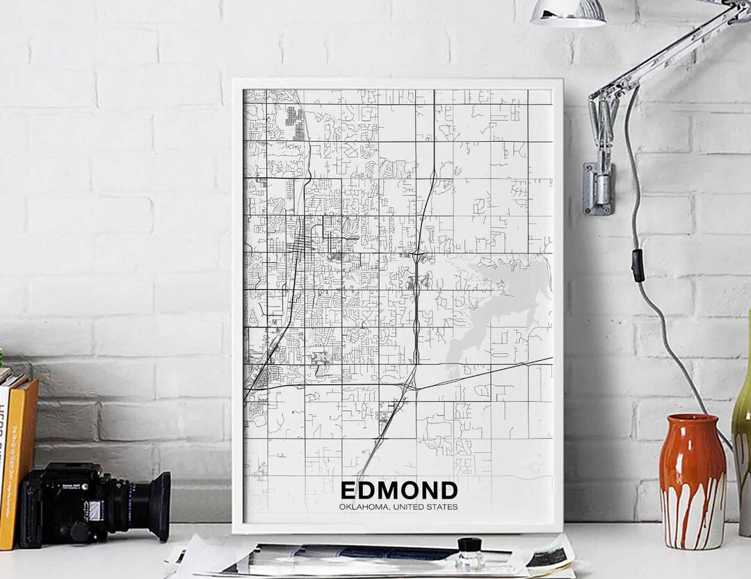 EDMOND Oklahoma OK USA Map Poster Black White Hometown City Print ...