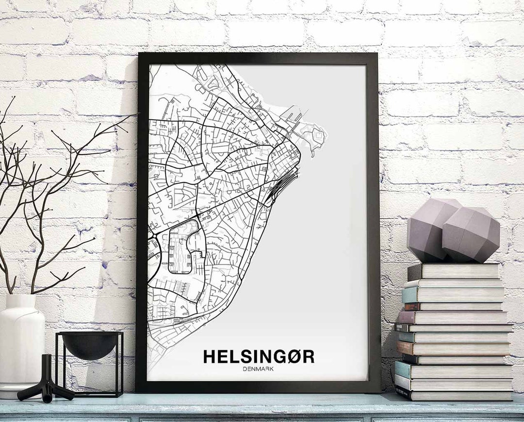 HELSINGOR Denmark Map Poster Black White Hometown City Print Modern ...