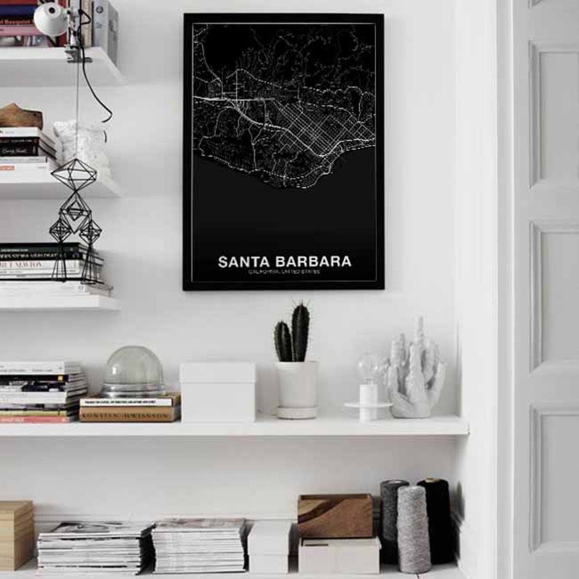 SANTA BARBARA California CA Usa Map Poster Black White Hometown City ...