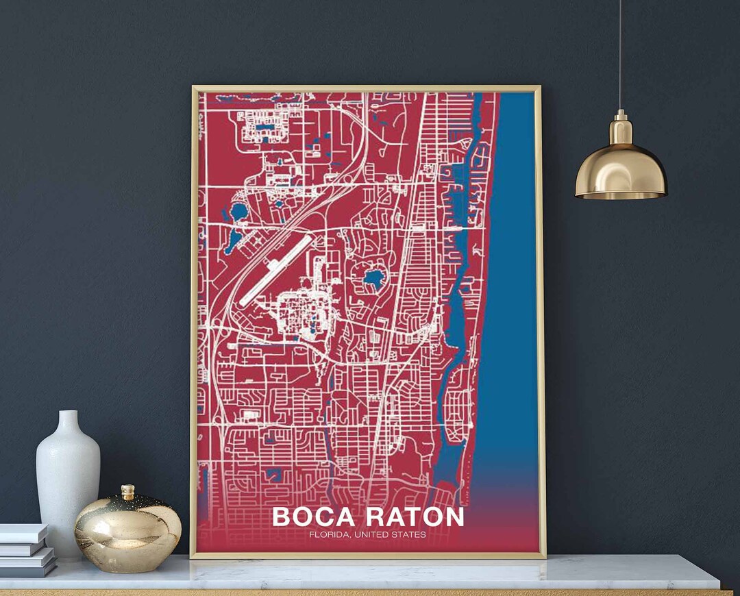 BOCA RATON Florida Fl US Map Poster Color Hometown City Print Modern ...