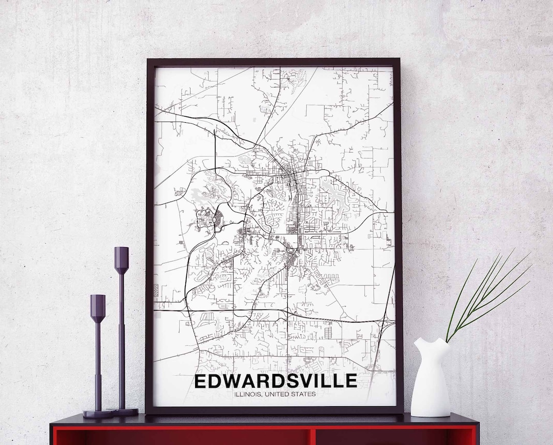 EDWARDSVILLE Illinois IL USA Map Poster Black White Hometown City Print ...
