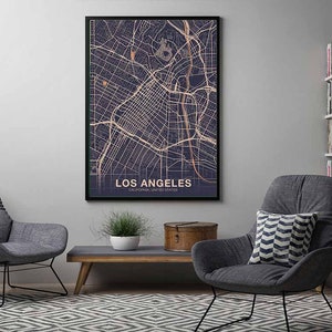 Los Angeles CA US Map Poster Color Hometown City Print Modern Home ...