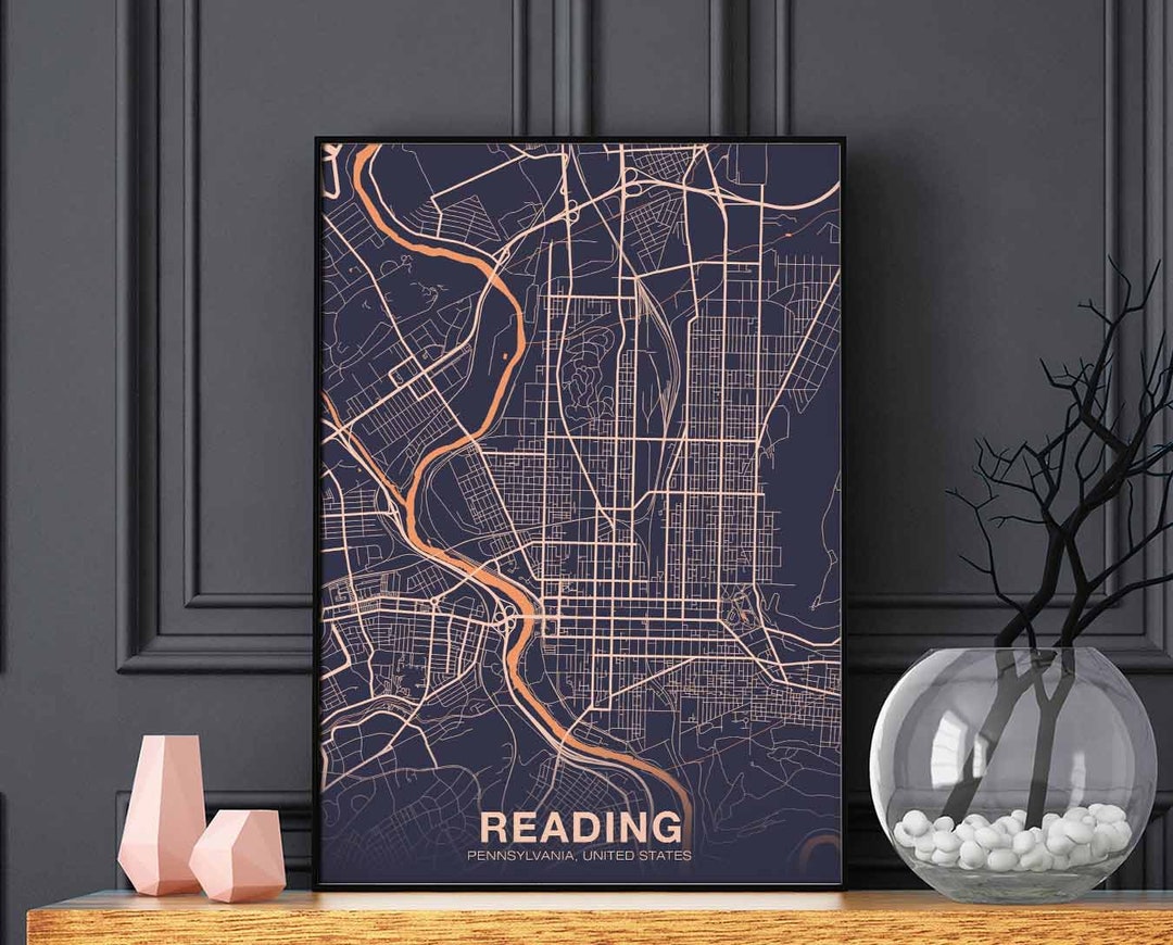 READING Pennsylvania PA USA Map Poster Color Hometown City Print Modern ...