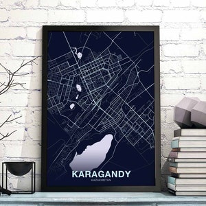KARAGANDY Kazakhstan Map Poster Color Hometown City Print Modern Home ...
