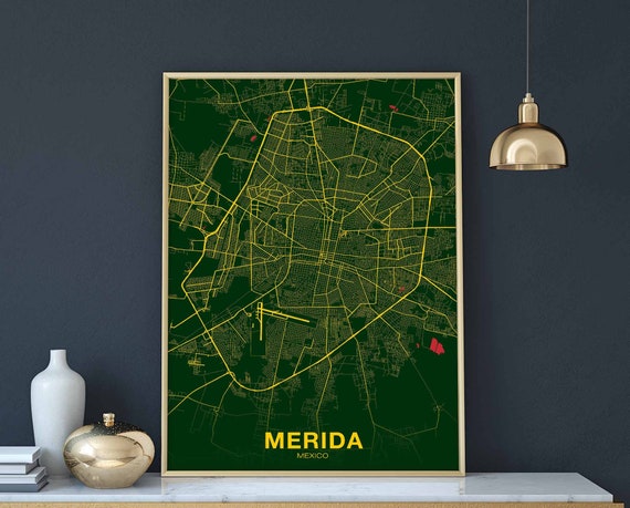 MERIDA Mexico Map Poster Color Hometown City Print Modern Home | Etsy
