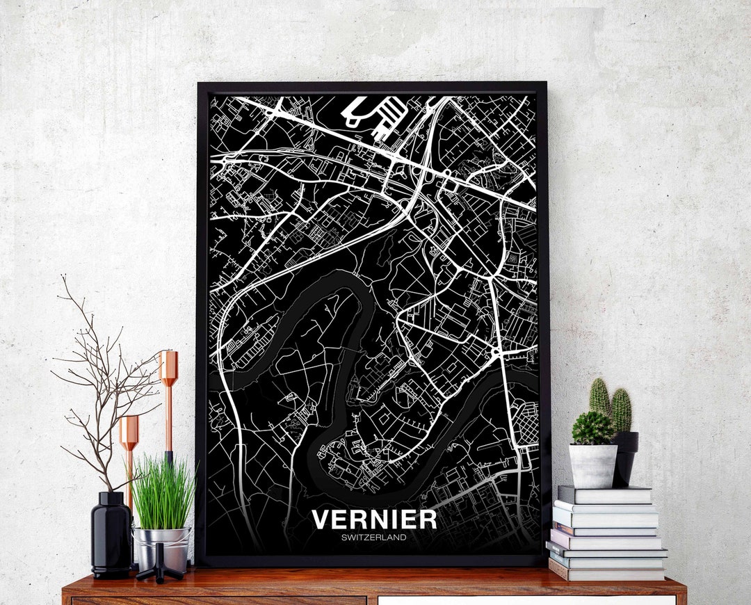 VERNIER Switzerland Map Poster Black White Hometown City Print Modern ...