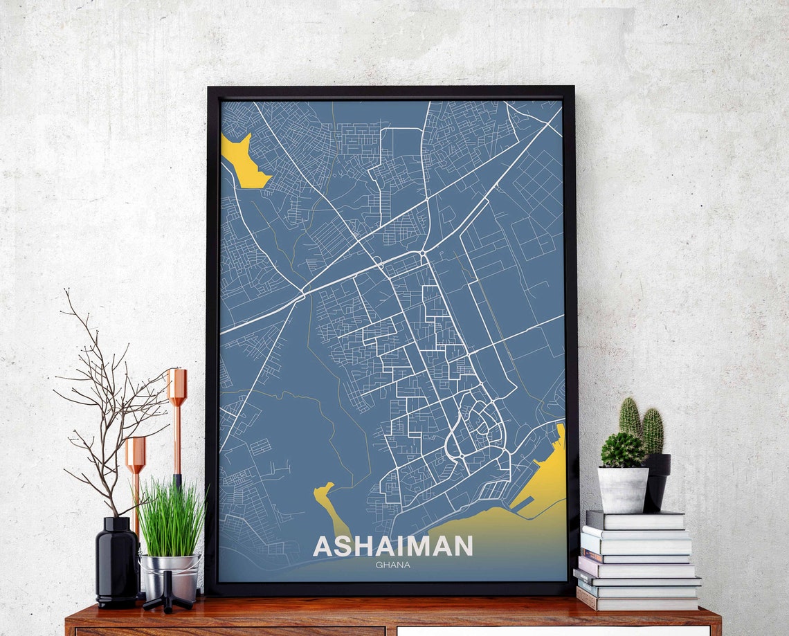 ASHAIMAN Ghana Map Poster Color Hometown City Print Modern | Etsy