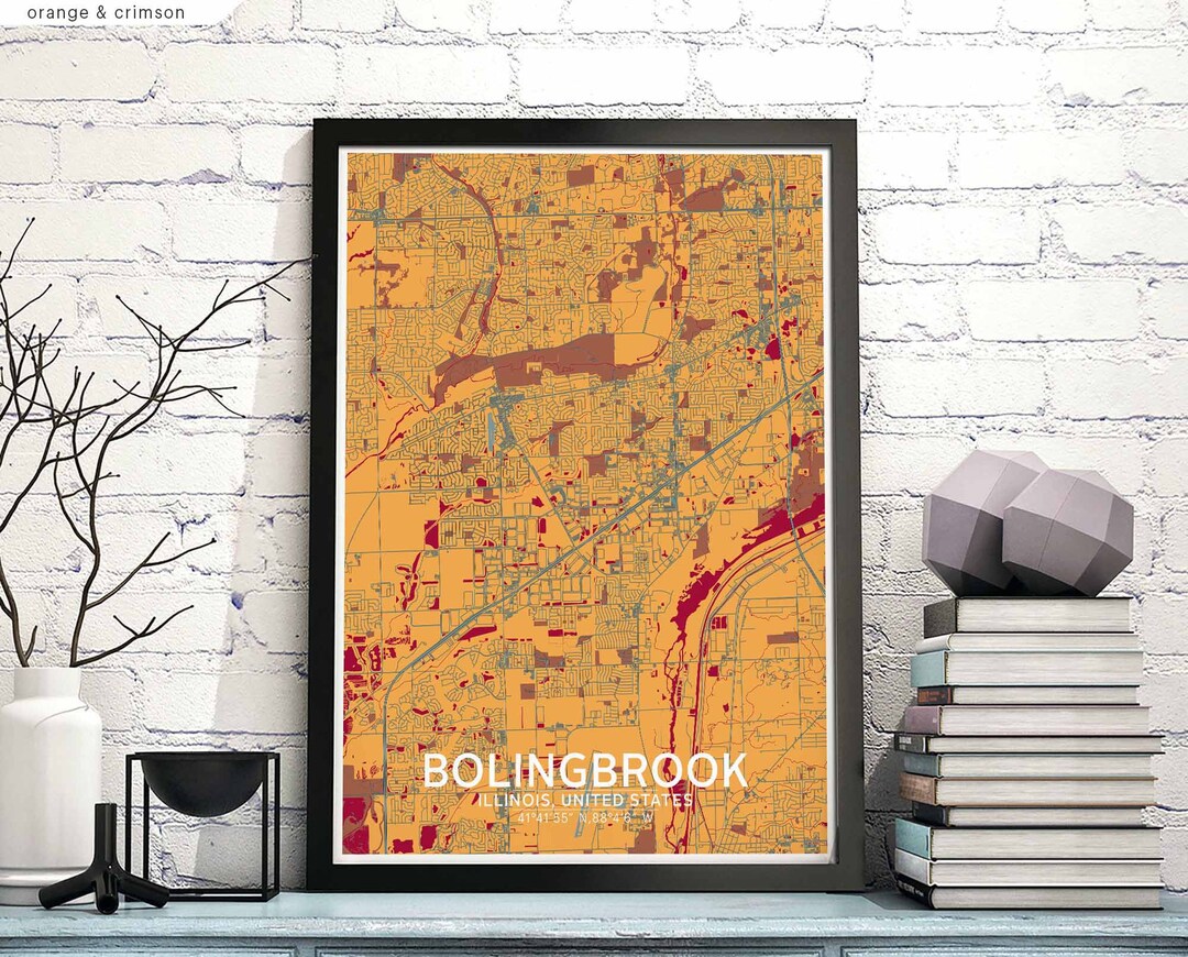BOLINGBROOK Illinois USA Map Poster Black White Hometown City Print ...