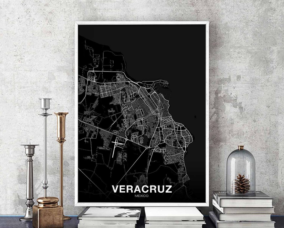 VERACRUZ Mexico Map Poster Black White Hometown City Print Modern Home ...