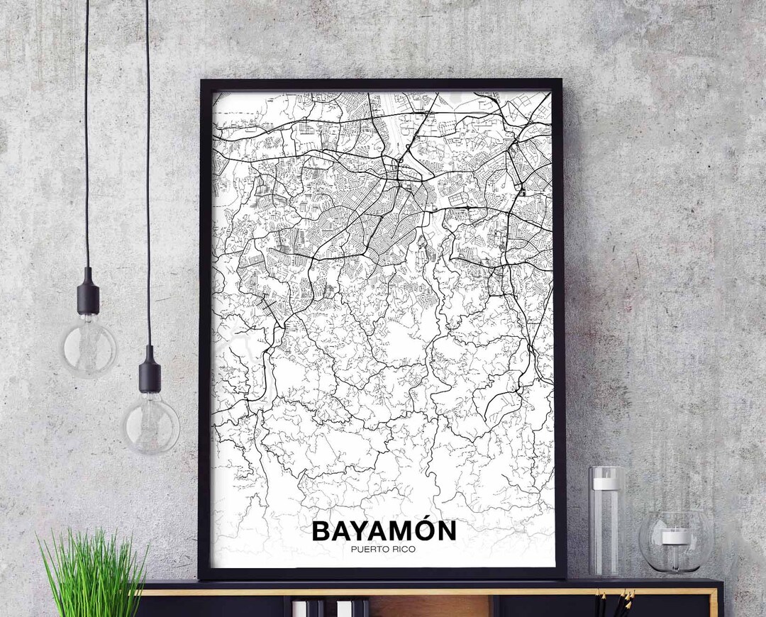 BAYAMON Puerto Rico Map Poster Black White Hometown City Print Modern ...