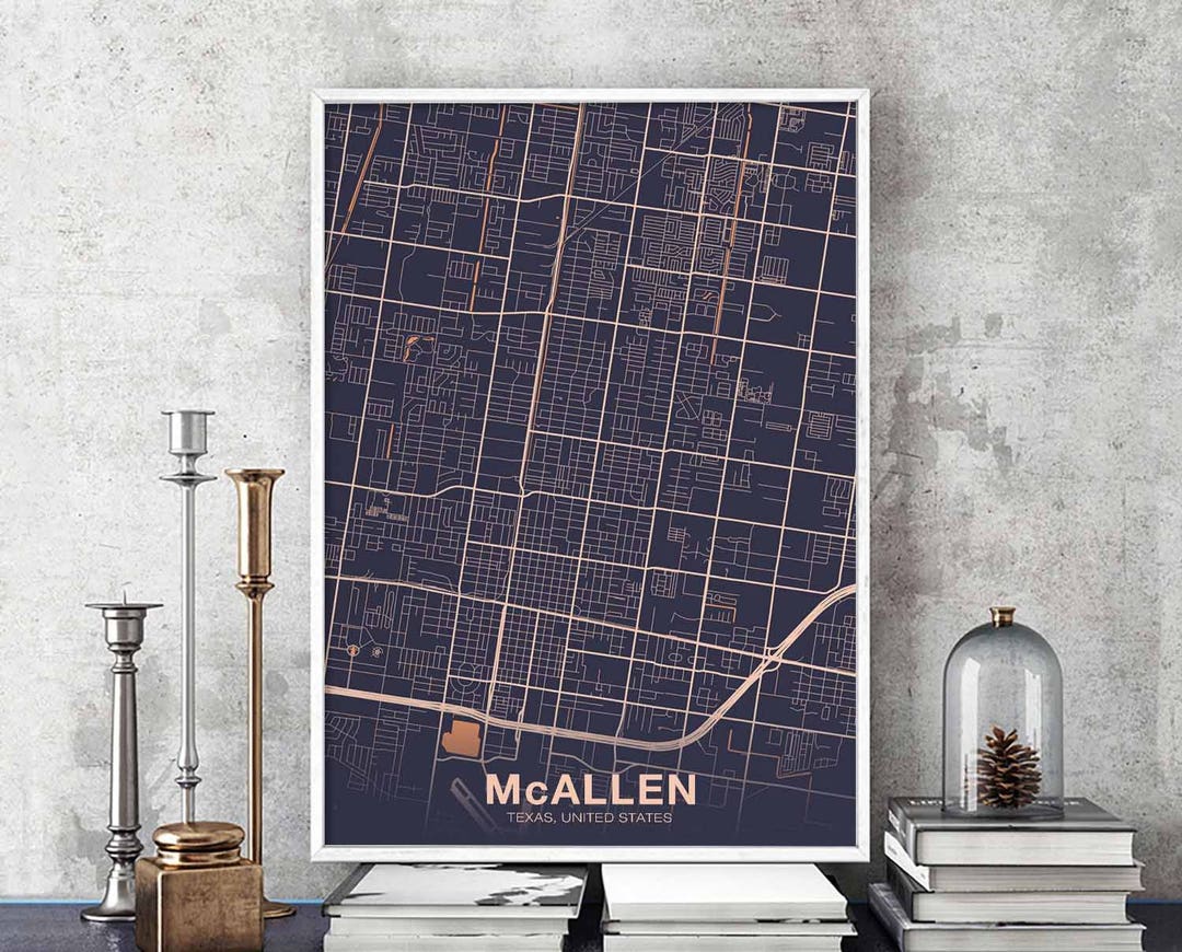 Mcallen Texas TX USA Map Poster Color Hometown City Print Modern Home ...