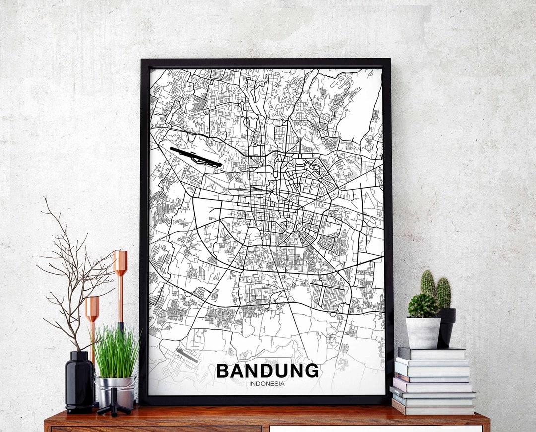 BANDUNG Indonesia Map Poster Black White Hometown City Print Modern ...