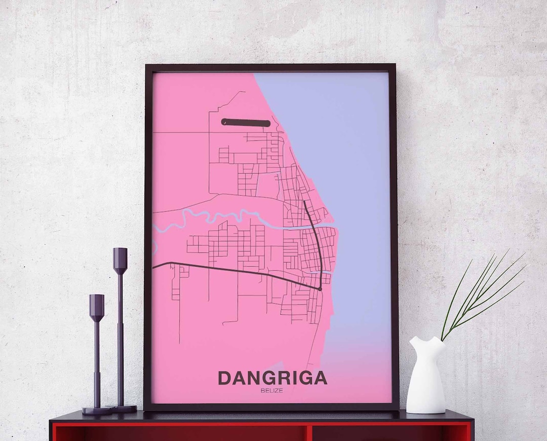 DANGRIGA Belize Map Poster Color Hometown City Print Modern Home Decor ...