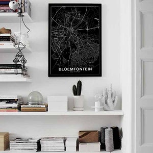BLOEMFONTEIN South Africa Map Poster Black White Hometown City Print ...