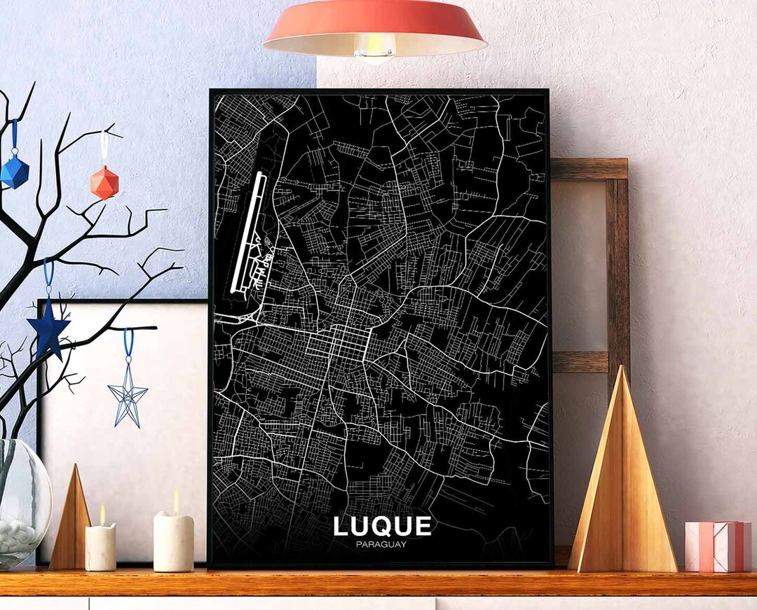 LUQUE Paraguai mapa cartaz preto branco cidade natal impressão moderna ...