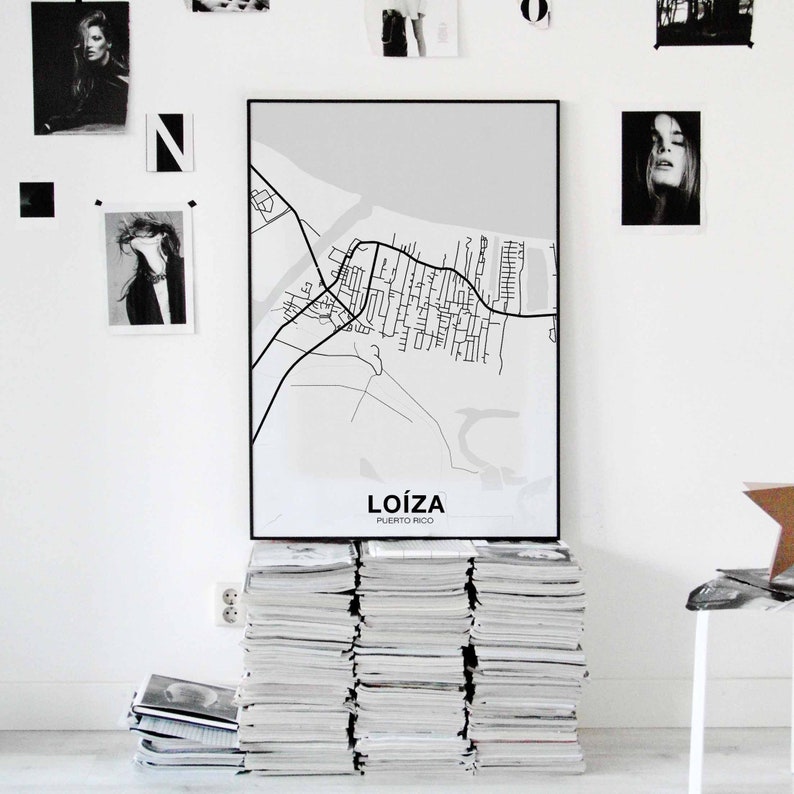 LOIZA Puerto Rico Map Poster Black White Hometown City Print Modern ...