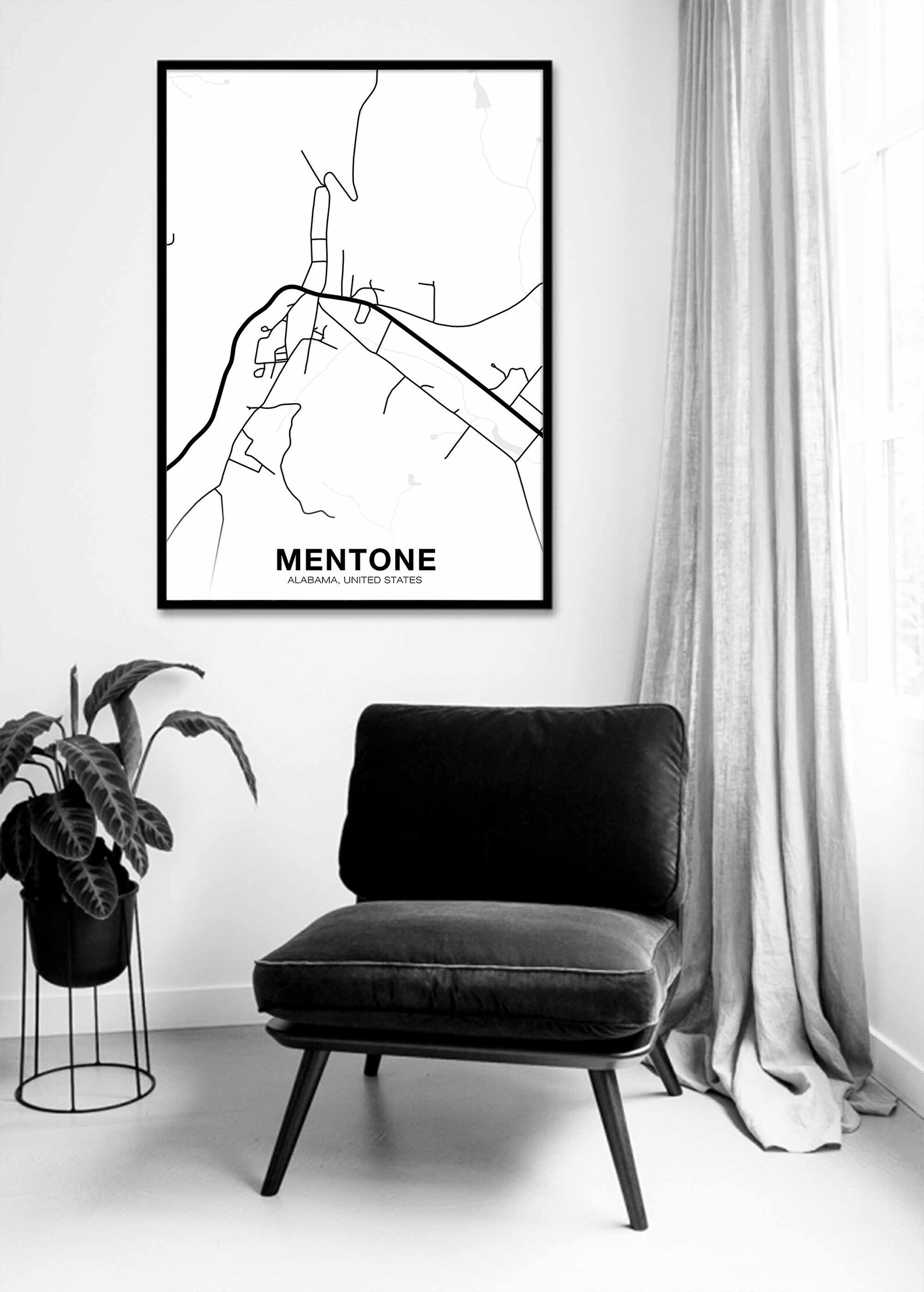 MENTONE Alabama AL USA Map Poster Black White Hometown City | Etsy