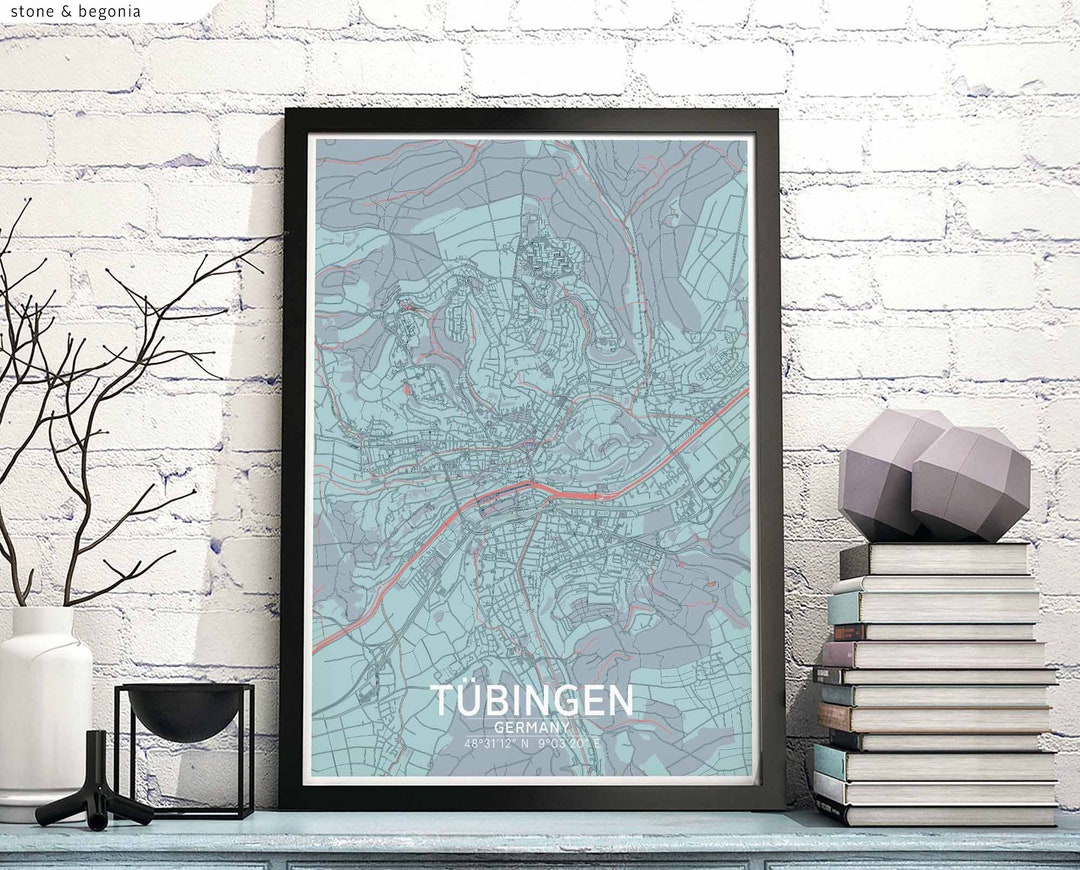 TUBINGEN Germany Map Poster Black White Hometown City Print Modern Home ...