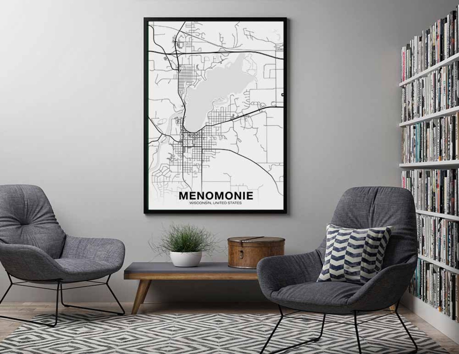 MENOMONIE Wisconsin WI US map poster black white Hometown City | Etsy