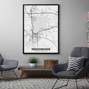 MENOMONIE Wisconsin WI US Map Poster Black White Hometown City Print ...
