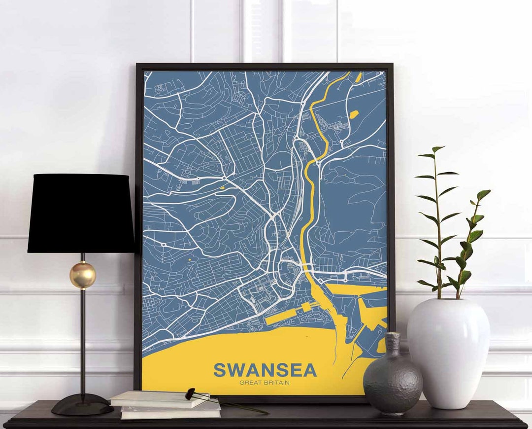SWANSEA Great Britain Uk Map Poster Color Hometown City Print Modern ...