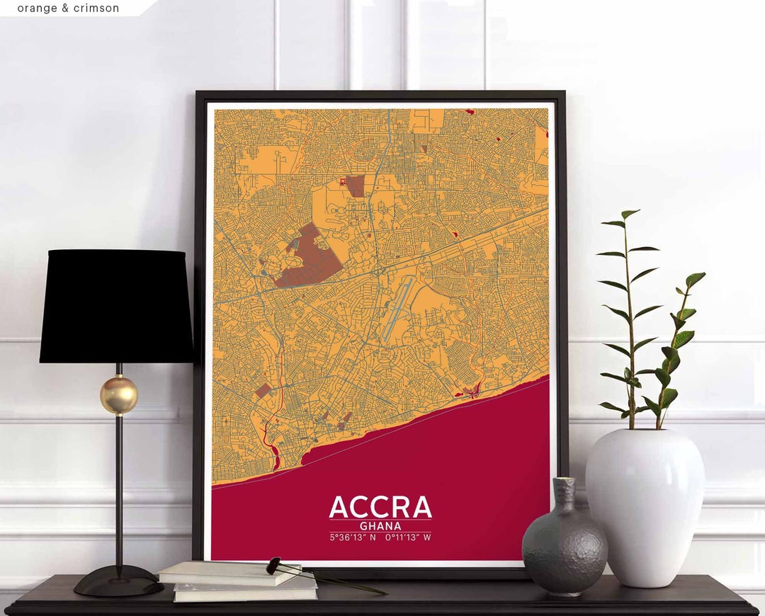 ACCRA Ghana Map Poster Black White Hometown City Print Modern Home ...
