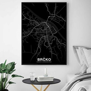 BRCKO Bosnia Map Poster Black White Hometown City Print Modern Home ...