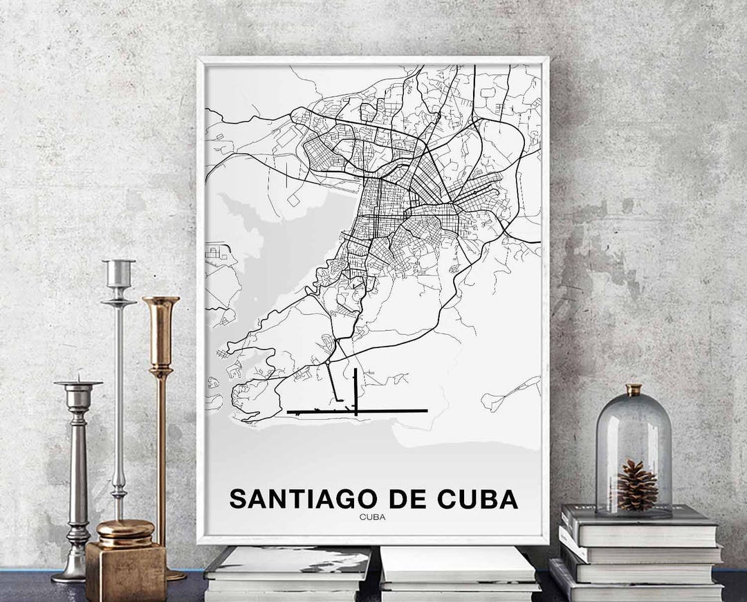 SANTIAGO DE CUBA Cuba Map Poster Hometown City Print Modern Home Decor ...