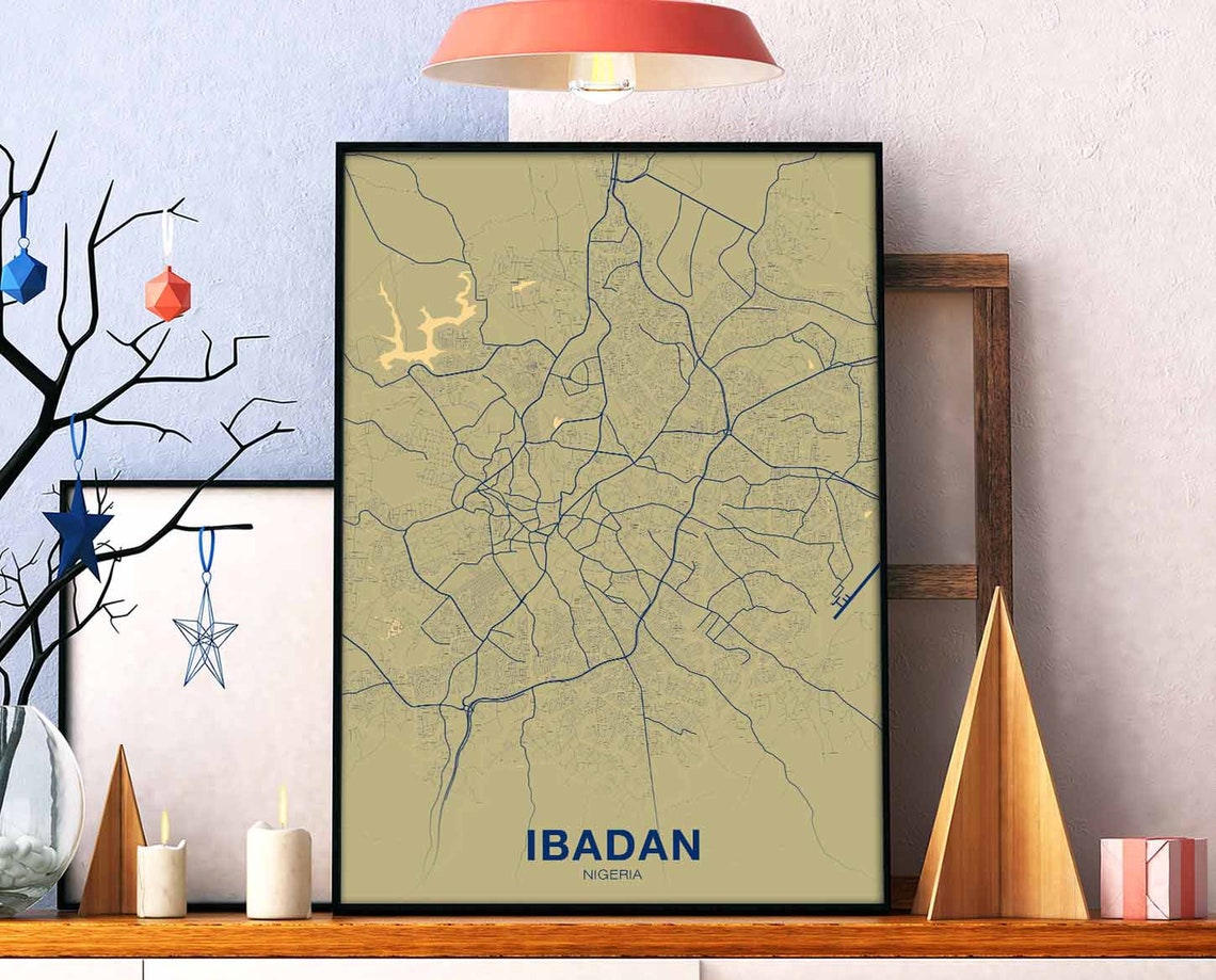 IBADAN Nigeria Map Poster Color Hometown City Print Modern Home Decor ...
