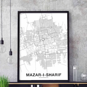 MAZAR-I-SHARIF Afghanistan Map Poster Black White Hometown City Print ...