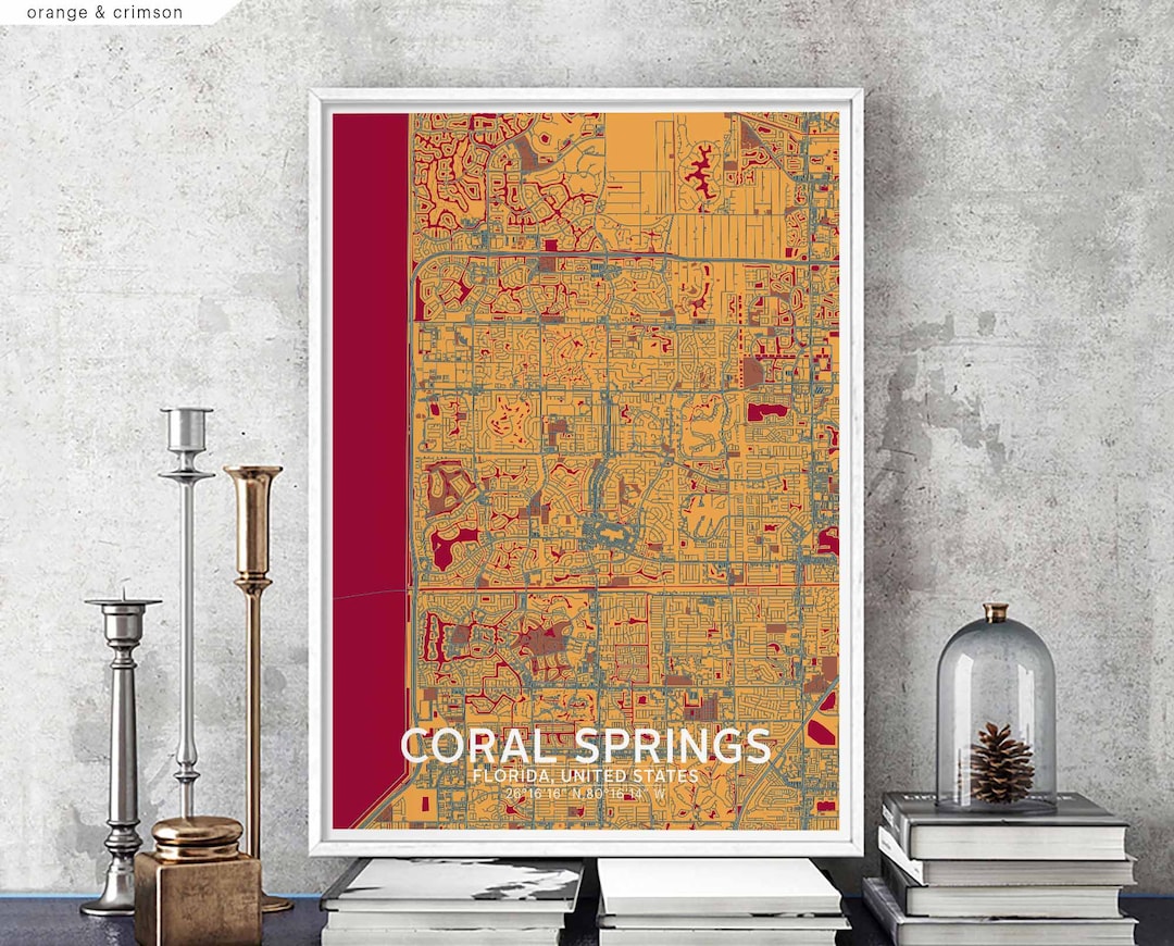 CORAL SPRINGS Florida USA Map Poster Black White Hometown City Print ...
