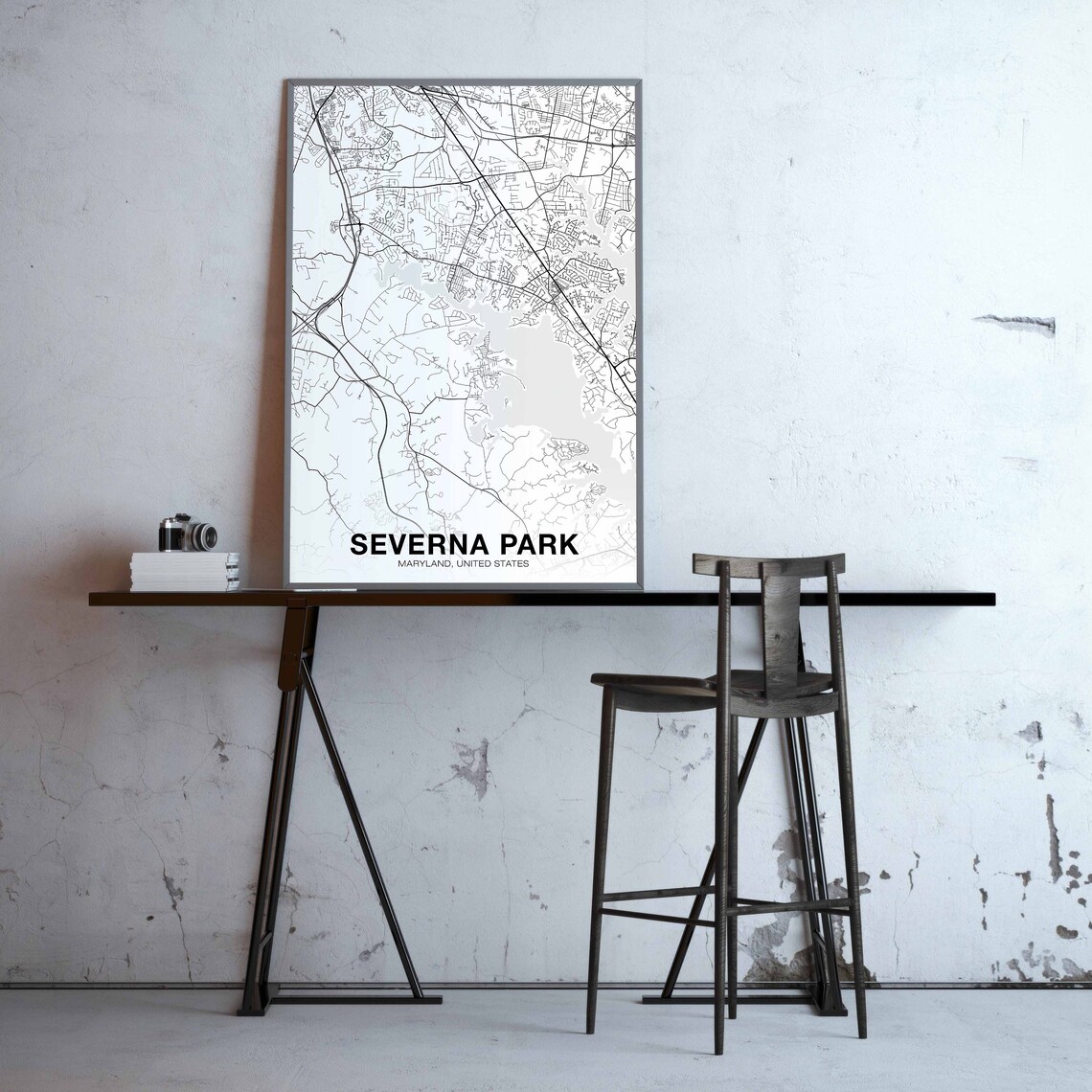 SEVERNA PARK Maryland MD Usa Map Poster Black White Hometown City Print ...