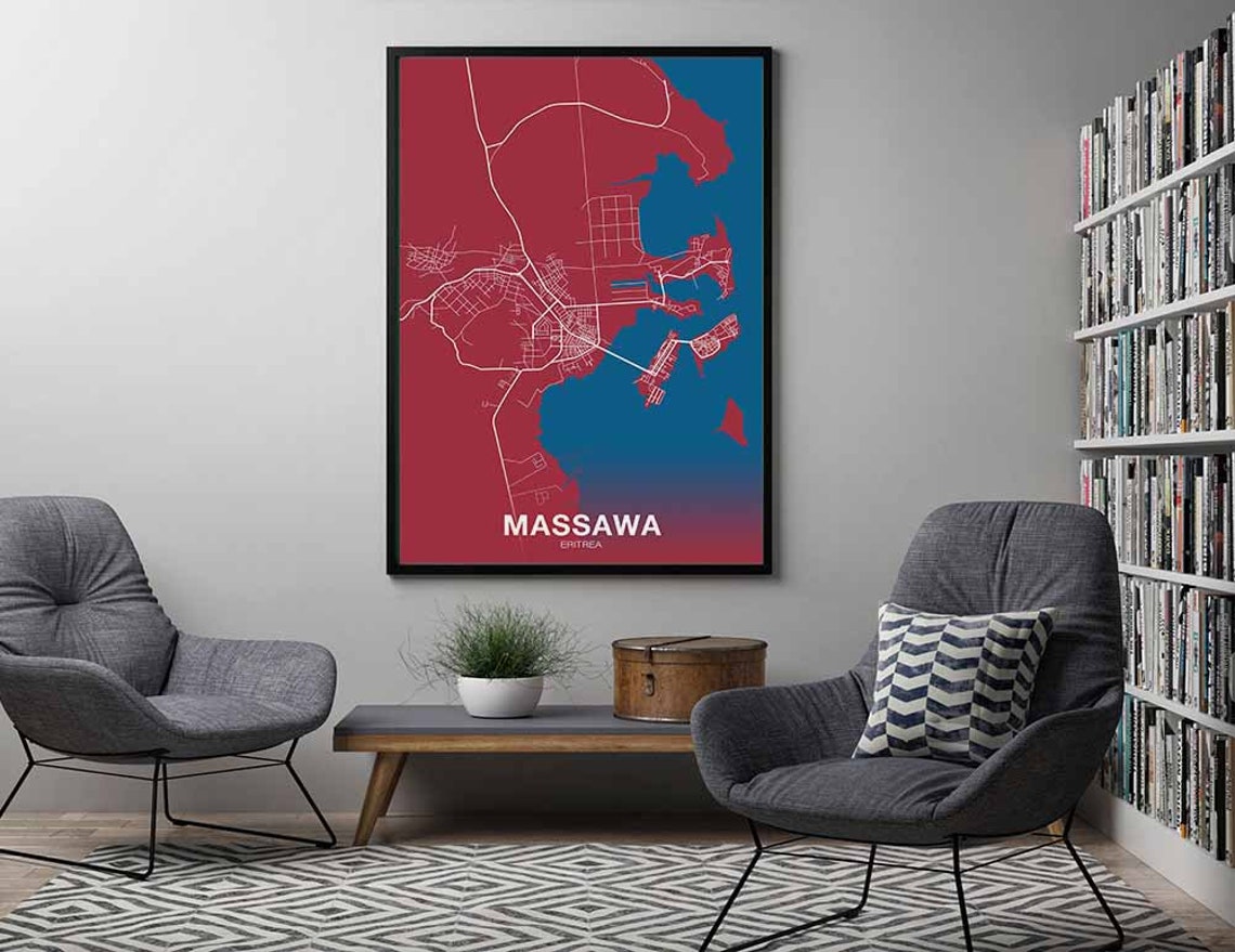 MASSAWA Eritrea Map Poster Color Hometown City Print Modern Home Decor ...