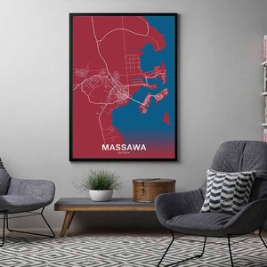MASSAWA Eritrea Map Poster Color Hometown City Print Modern Home Decor ...