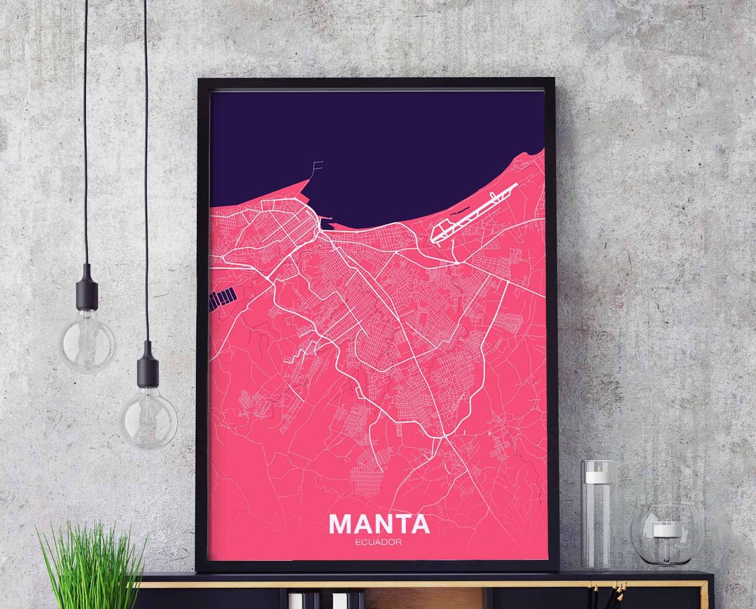 MANTA Ecuador mapa póster color Ciudad natal Imprimir Hogar Moderno ...