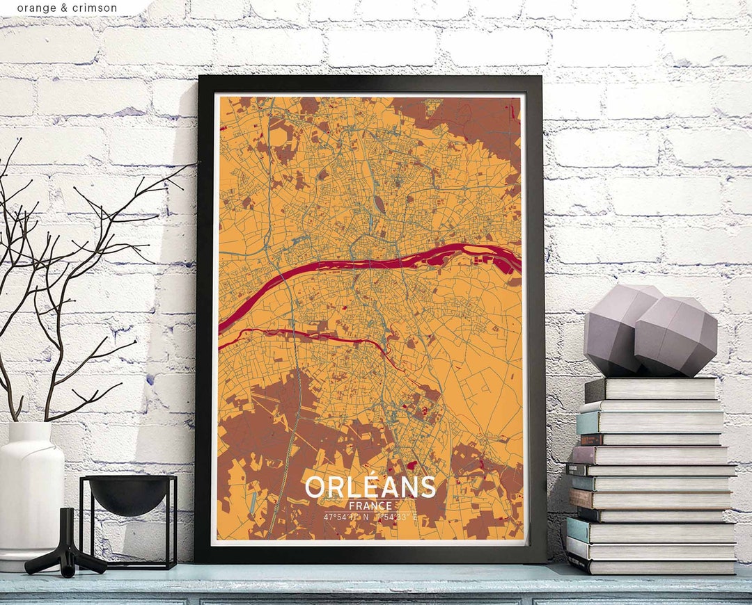 ORLEANS France Map Poster Black White Hometown City Print Modern Home ...