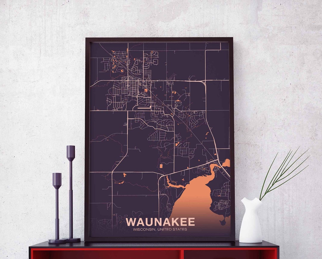 WAUNAKEE Wisconsin WI USA Map Poster Color Hometown City Print Modern ...