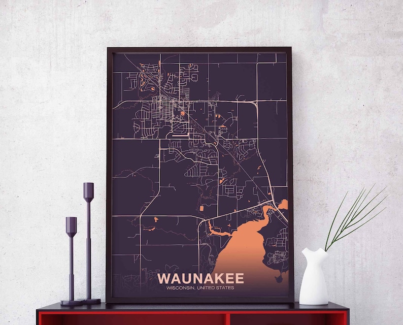 WAUNAKEE Wisconsin WI USA Map Poster Color Hometown City Print Modern ...