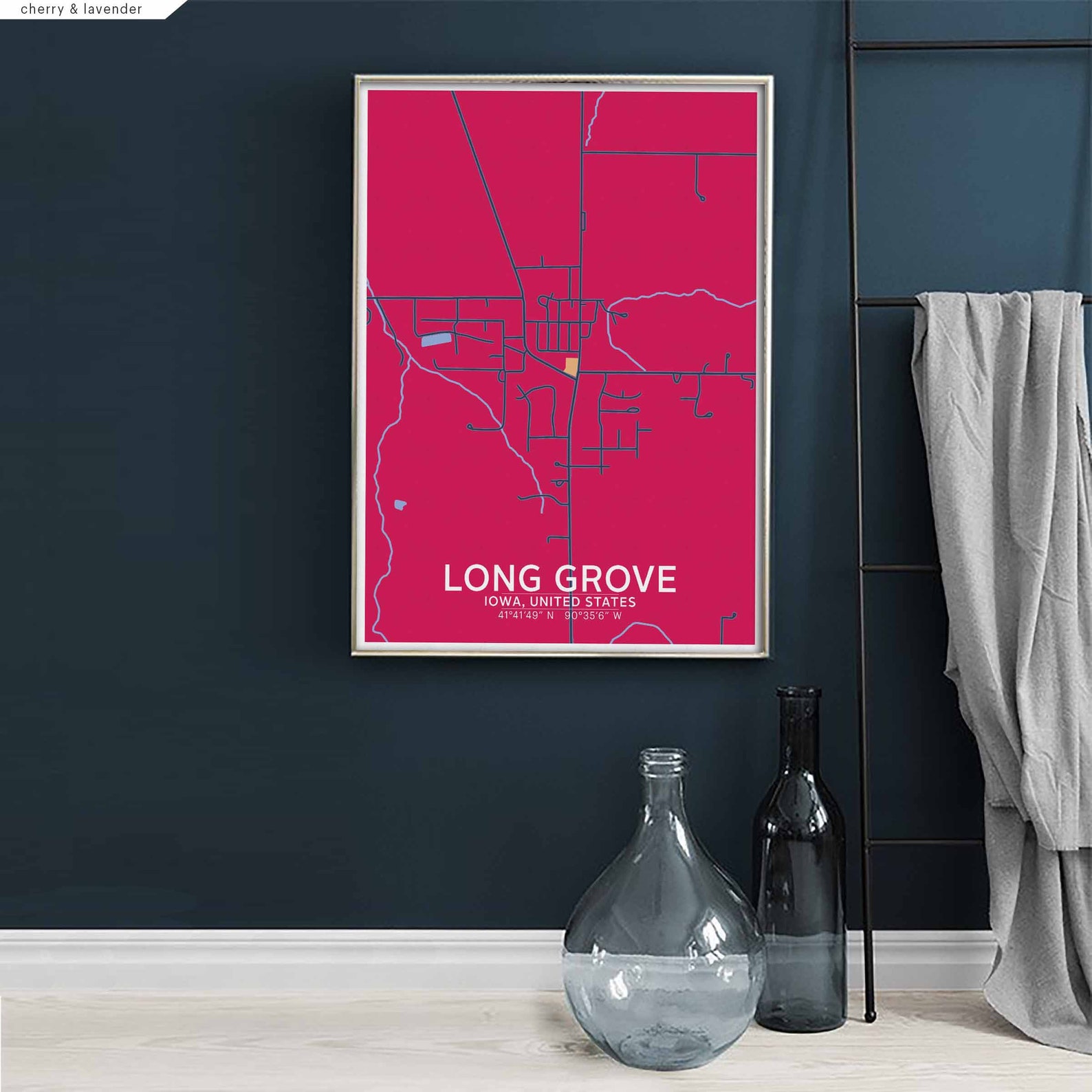 LONG GROVE Iowa IA Map Poster Black White Hometown City Print Modern ...