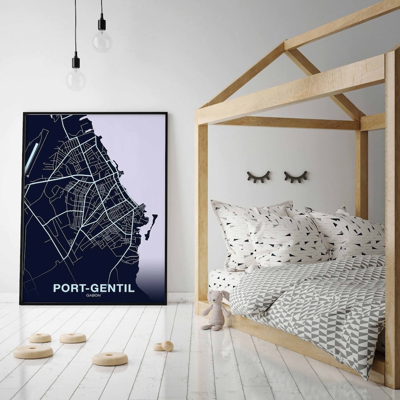 PORT-GENTIL Gabon map poster color Hometown City Print Modern | Etsy