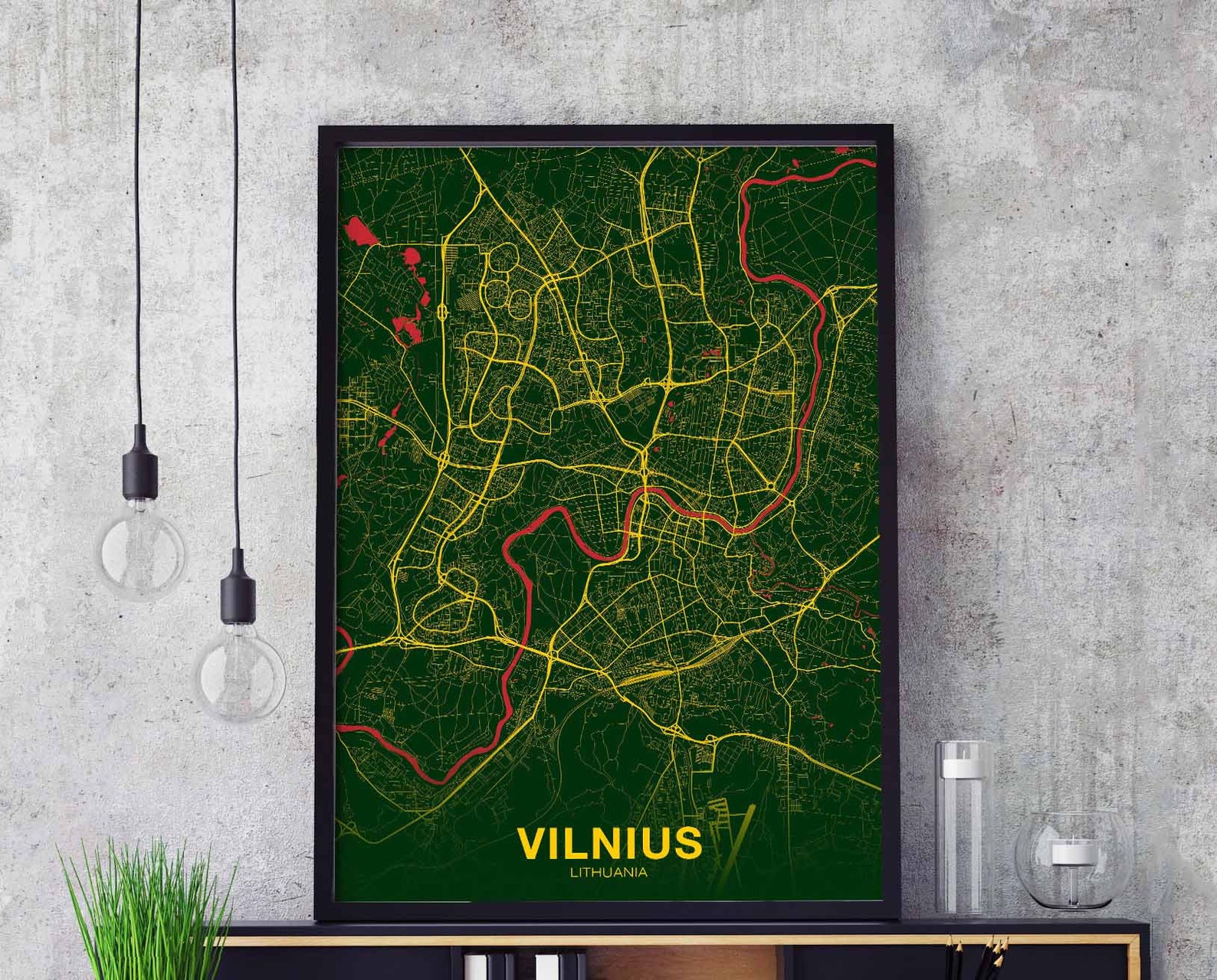 VILNIUS Lithuania Map Poster Color Hometown City Print Modern Home ...