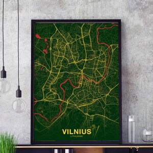 VILNIUS Lithuania Map Poster Color Hometown City Print Modern Home ...