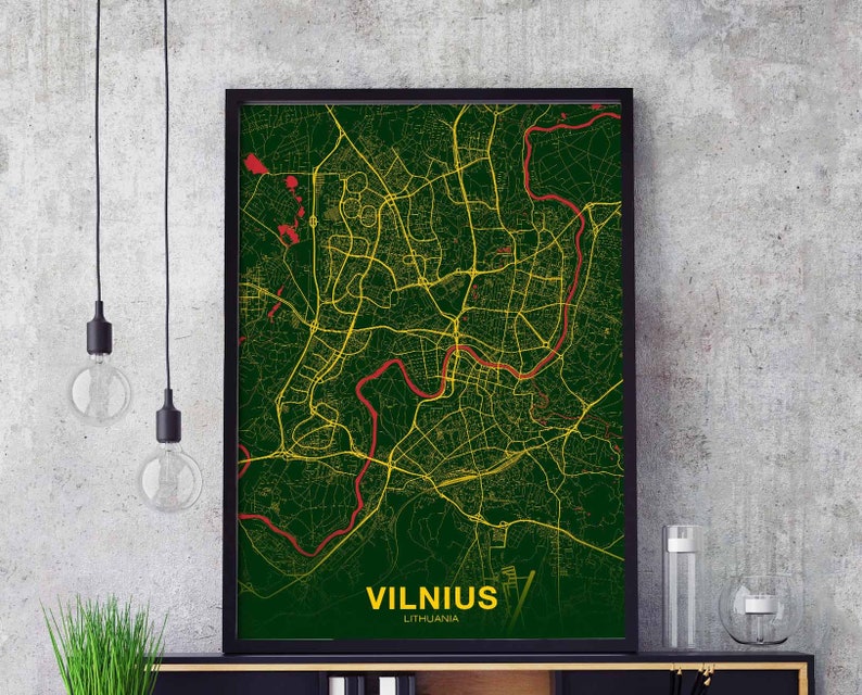 VILNIUS Lithuania Map Poster Color Hometown City Print Modern - Etsy