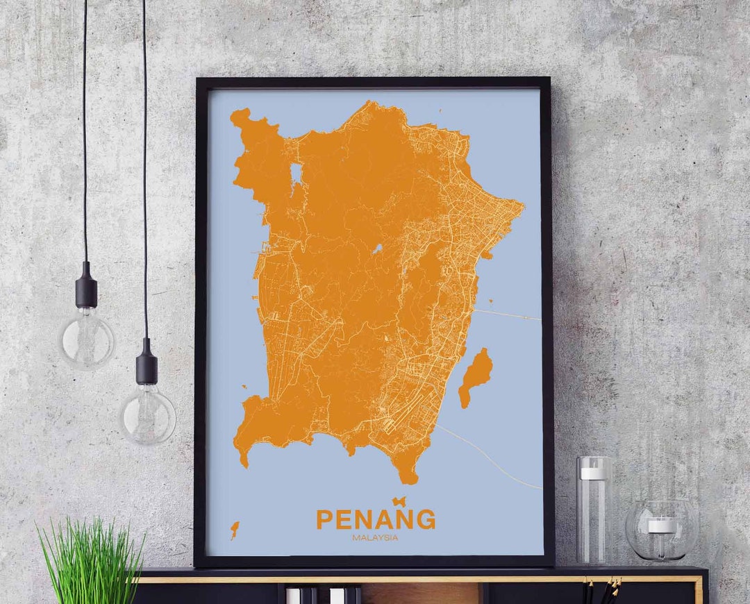 PENANG Malaysia Map Poster Color Hometown City Print Modern Home Decor ...