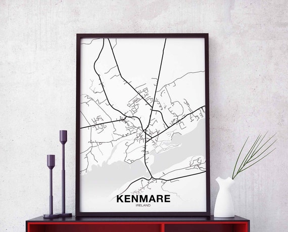 KENMARE Ireland a Map Poster Black White Hometown City Print | Etsy