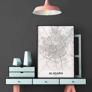 ALIGARH India Map Poster Black White Hometown City Print Modern Home ...