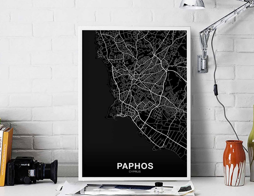 PAPHOS Cyprus Map Poster Hometown City Print Modern Home Decor Office ...