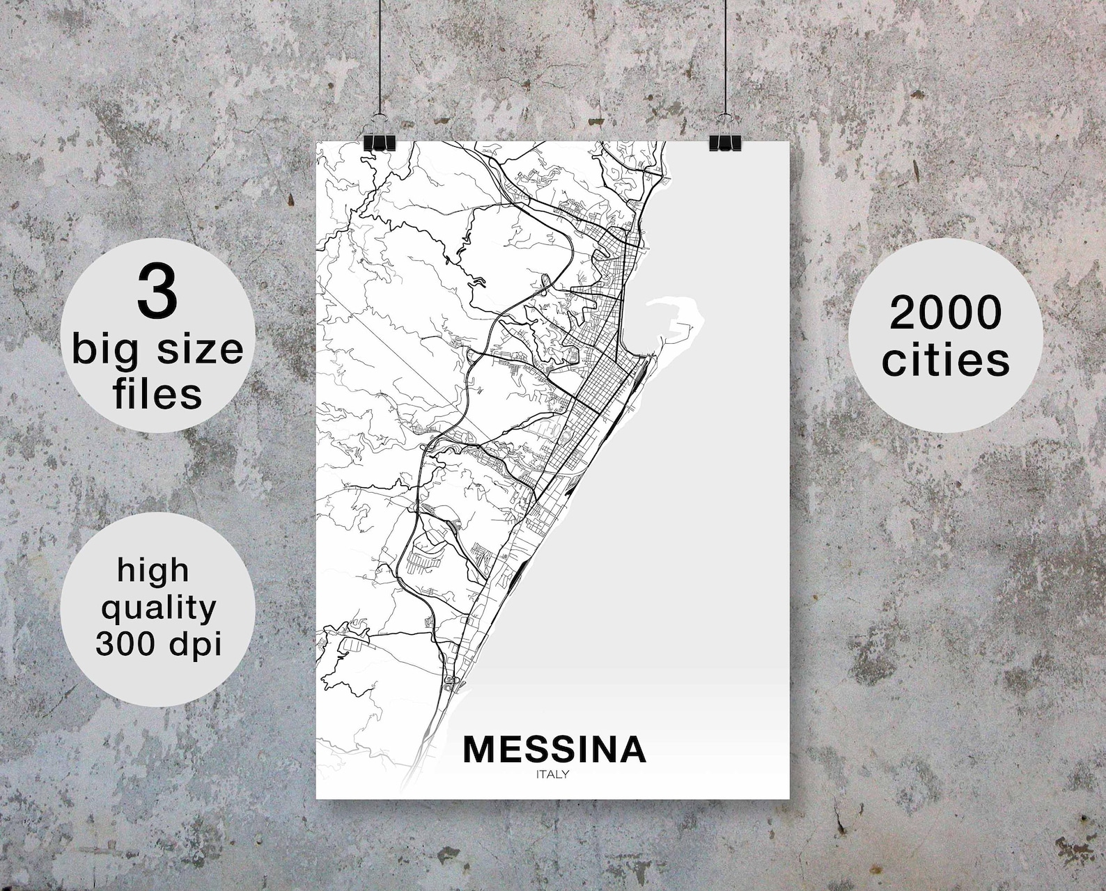 MESSINA Italy Map Poster Hometown City Print Modern Home Decor Office ...