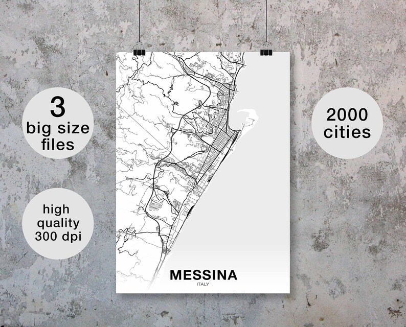 MESSINA Italy Map Poster Hometown City Print Modern Home Decor - Etsy